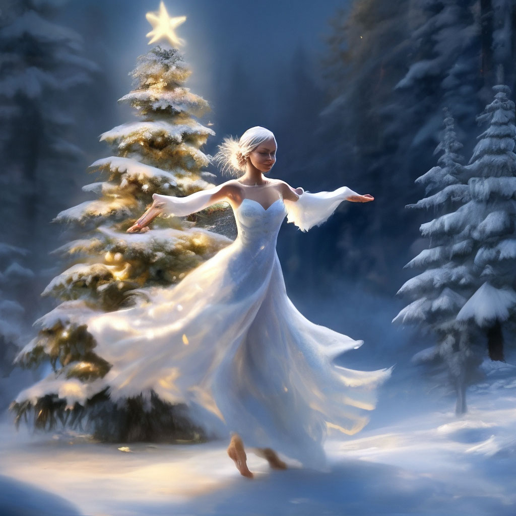 "The snow maiden dances near the Christmas tree" — image created in ...