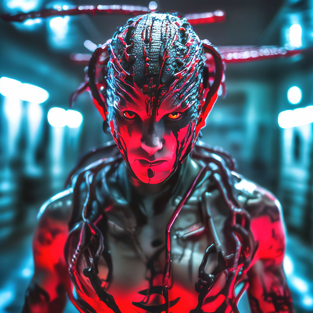 "Portrait photo of the terrible human-alien hybrid in prisoner suit ...