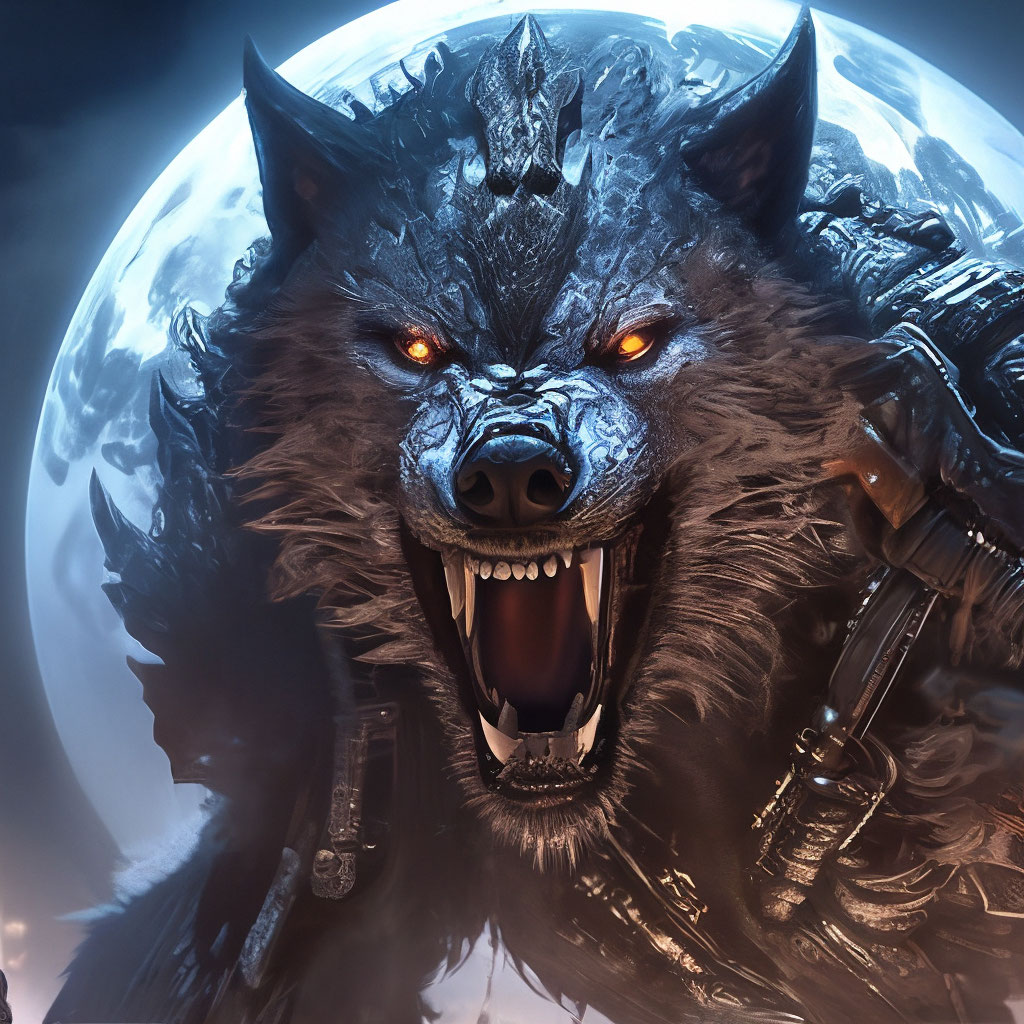 "Full moon, huge moon, werewolf in the process of transformation ...