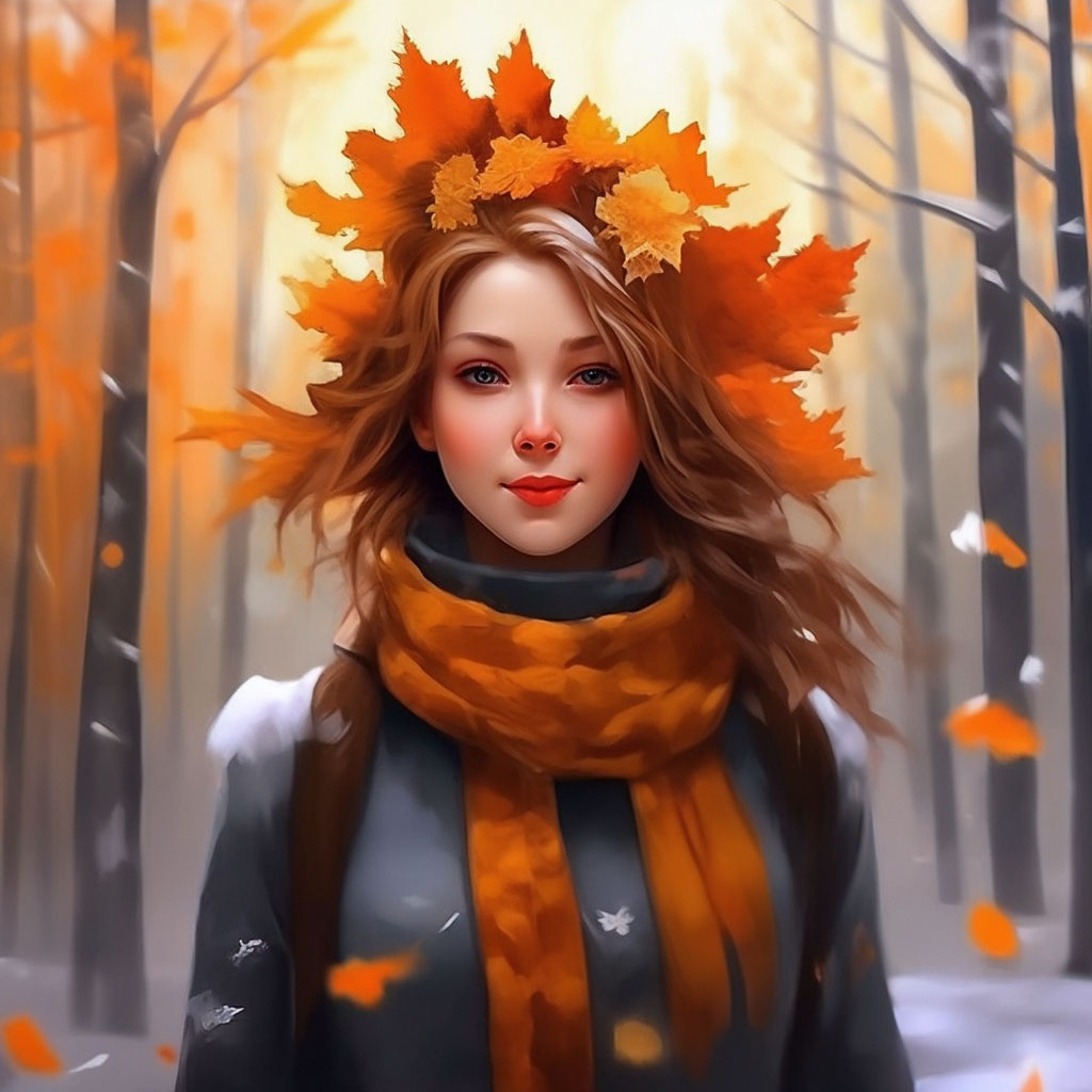 "Combination of autumn and winter, personification in a girl, autumn ...