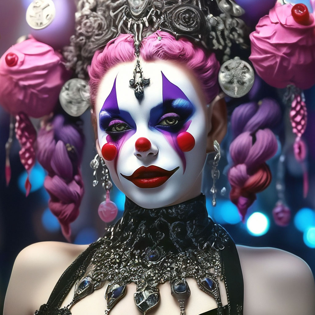 "The clown Queen, hyperrealistic, 32k, high quality, hyperdetalization ...