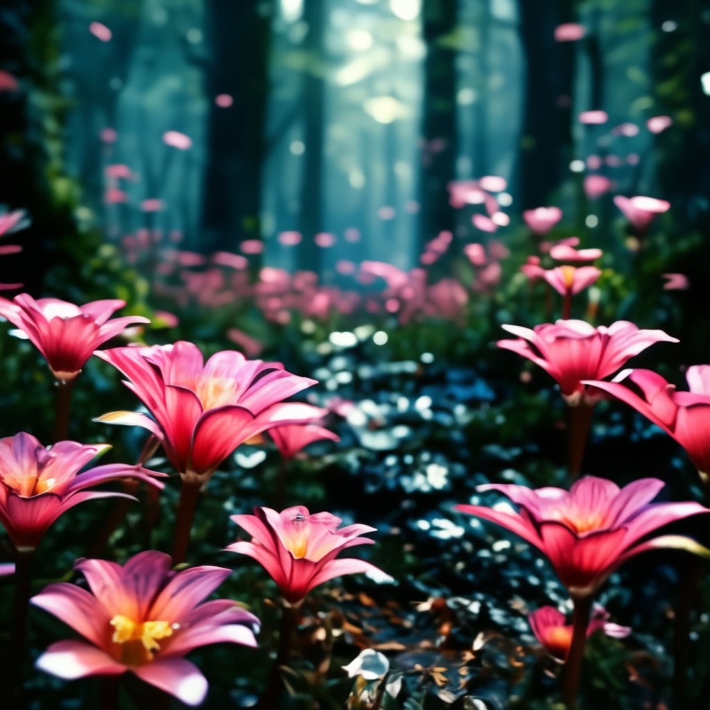 "Flowers in a magical forest" — image created in Shedevrum