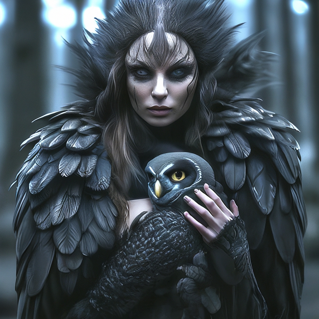 "Hybrid Female+Owl,human Body covered with feathers,Horror,Focus on ...