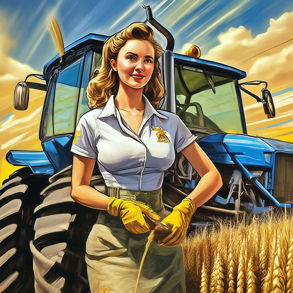 "Soviet pinup. harvesting. pinup. ears of wheat. a tractor driver ...