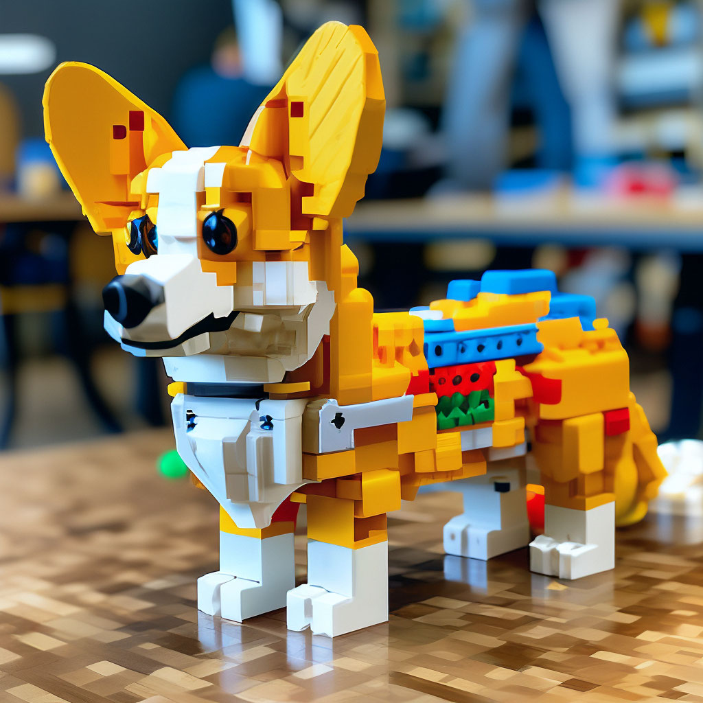 "Corgi from LEGO parts" — image created in Shedevrum