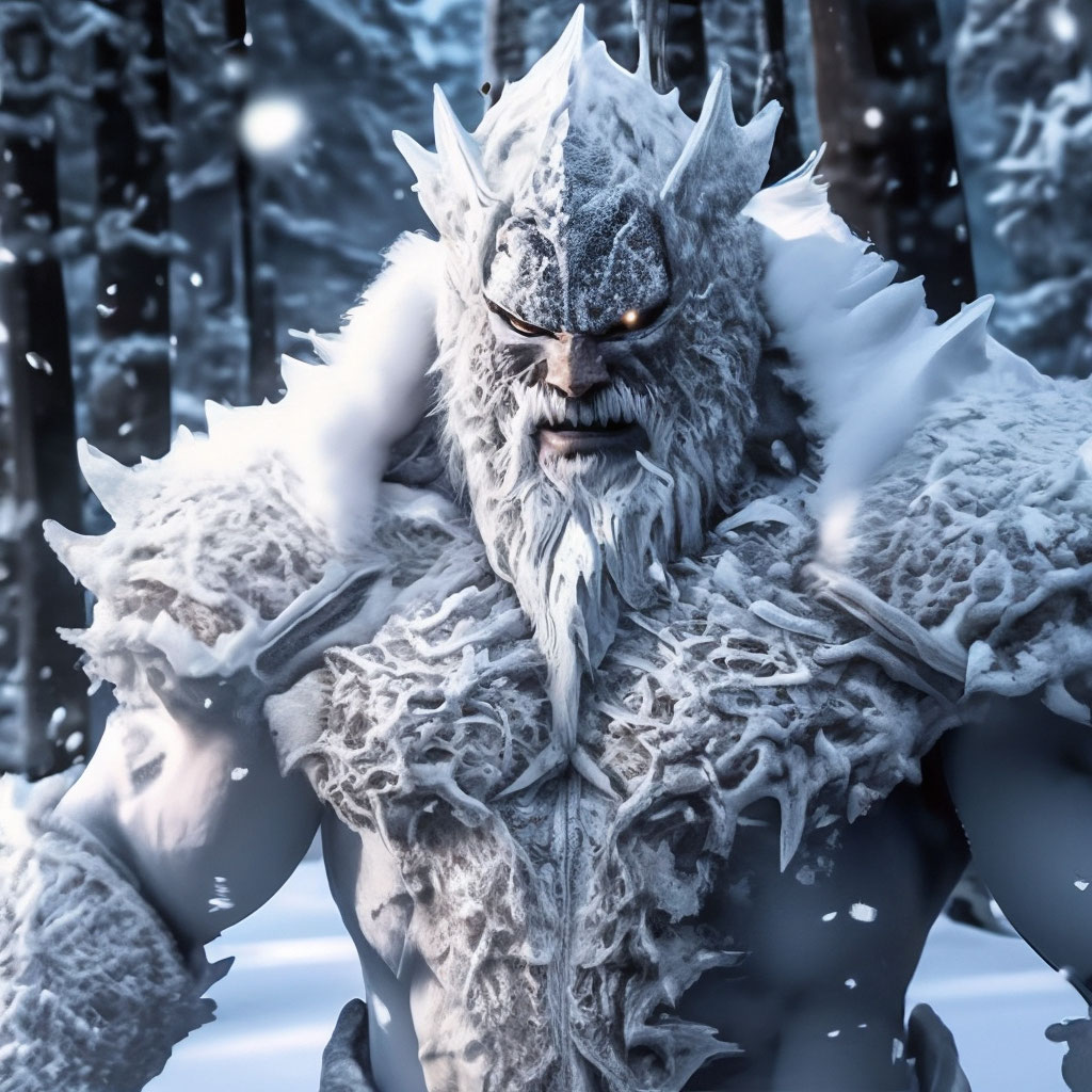 "Hyper realistic beautiful snowy, consisting of snow man ice giant, in ...