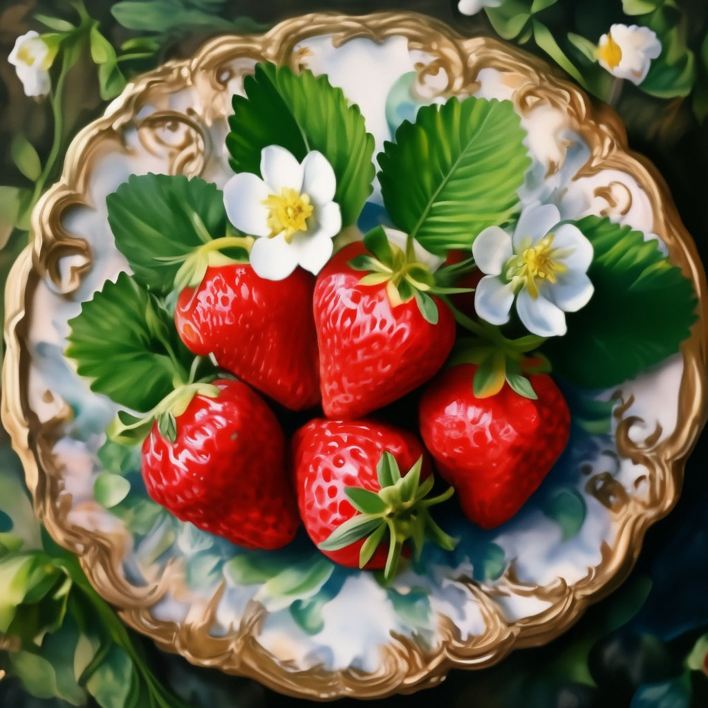 "Delicate watercolor painting, detailed drawing, garden strawberries ...