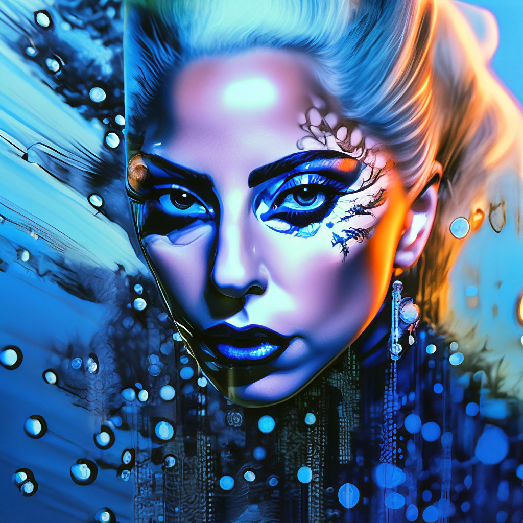 "LadyGaga , double exposure, air fractal, symbiosis, dew drops ...