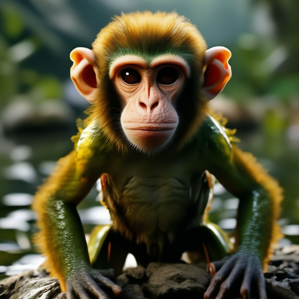 "A hybrid of a monkey and a frog" — image created in Shedevrum