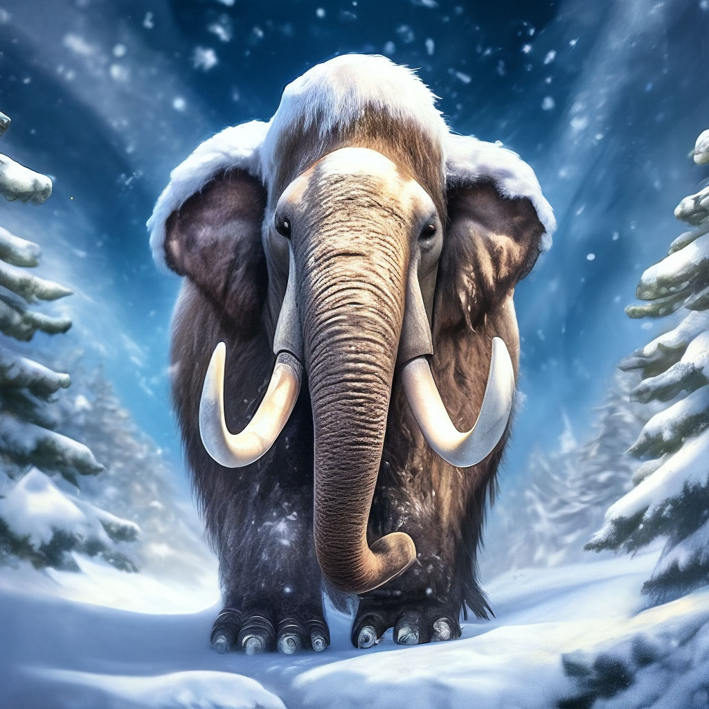 "Mega fluffy mammoth, huge big ears, big eyes,long trunk, bow on the ...