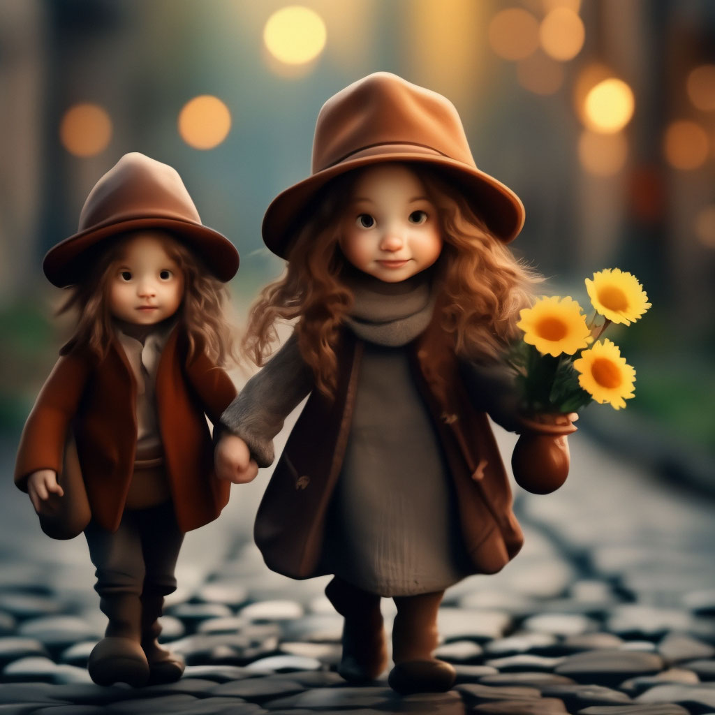 "A tiny dwarf girl in a hat brought flowers to her grandfather and flew ...