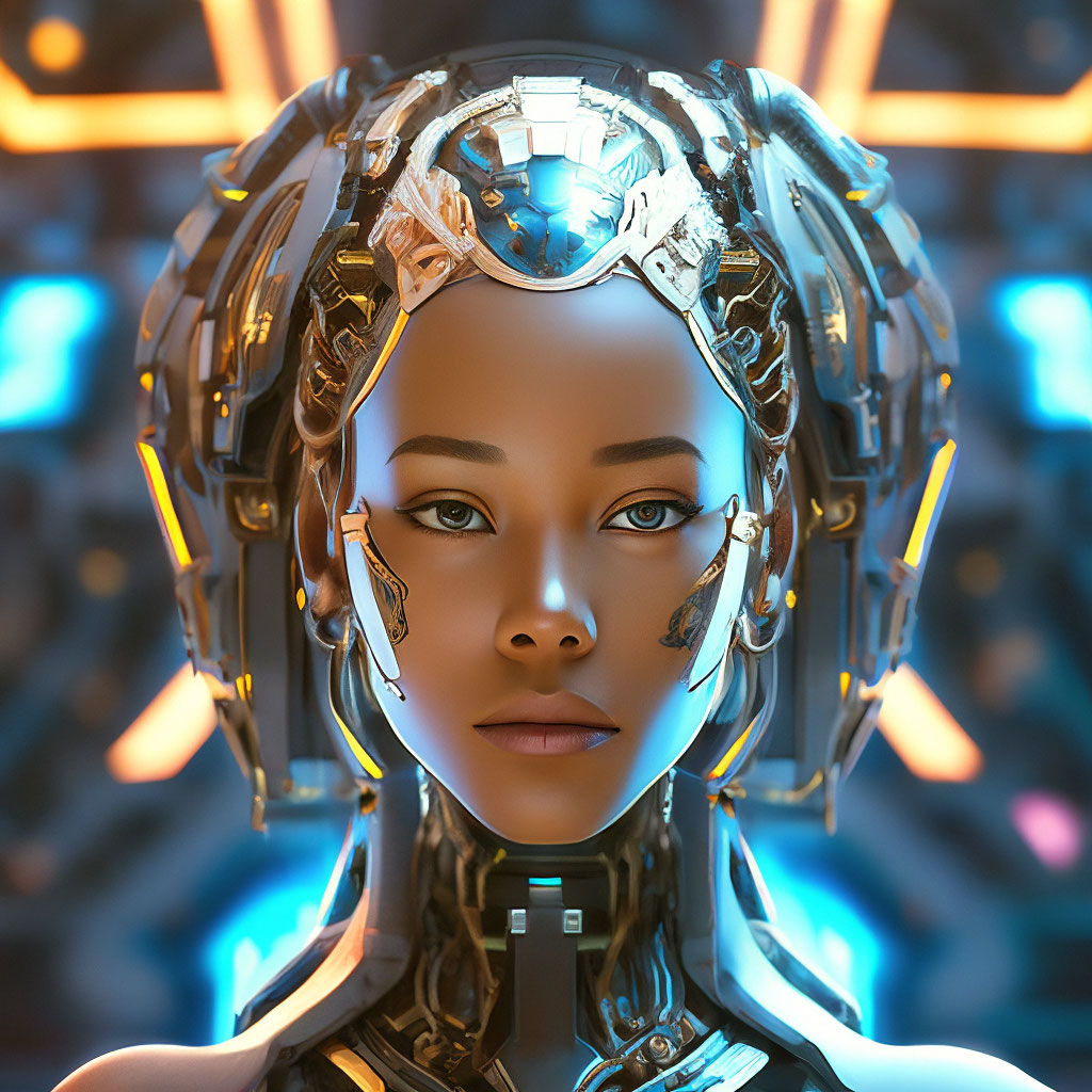 "Thinking machine with a futuristic design on it's forehead and a ...