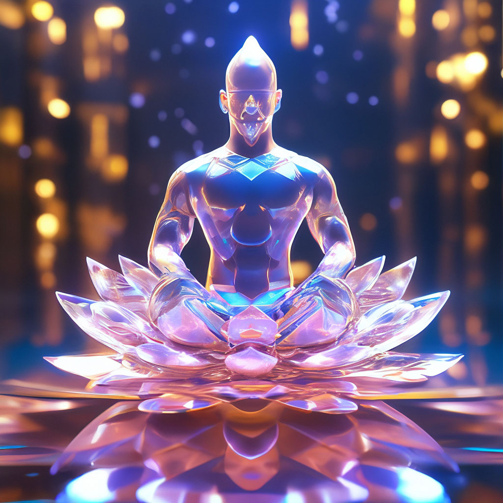 "Crystal man in lotus pose, 4k, beautiful, aesthetically pleasing ...