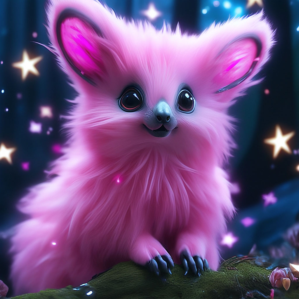 "Hyperrealistic,beautiful pink oval fairy furry creature, long pink fur ...