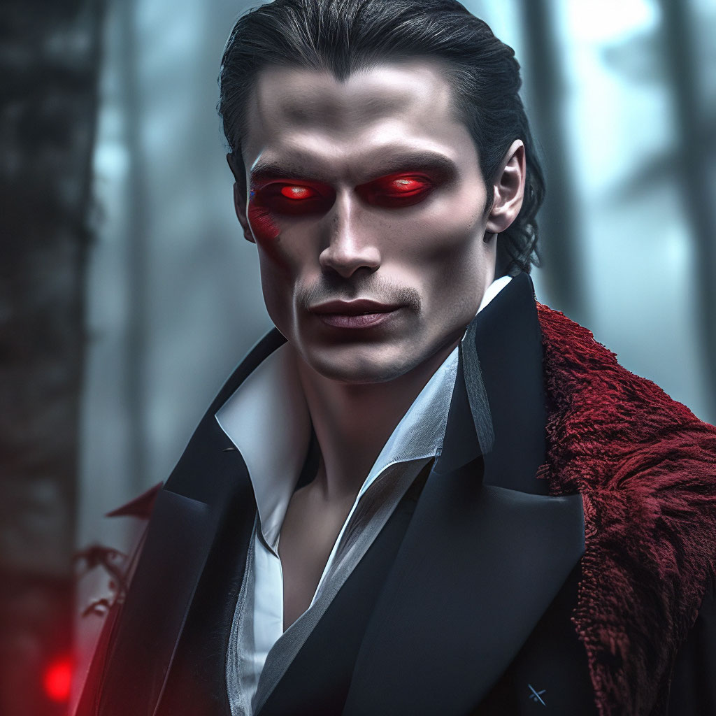 "Very realistic handsome vampire guy, magic.fangs, fangs, red at the ...