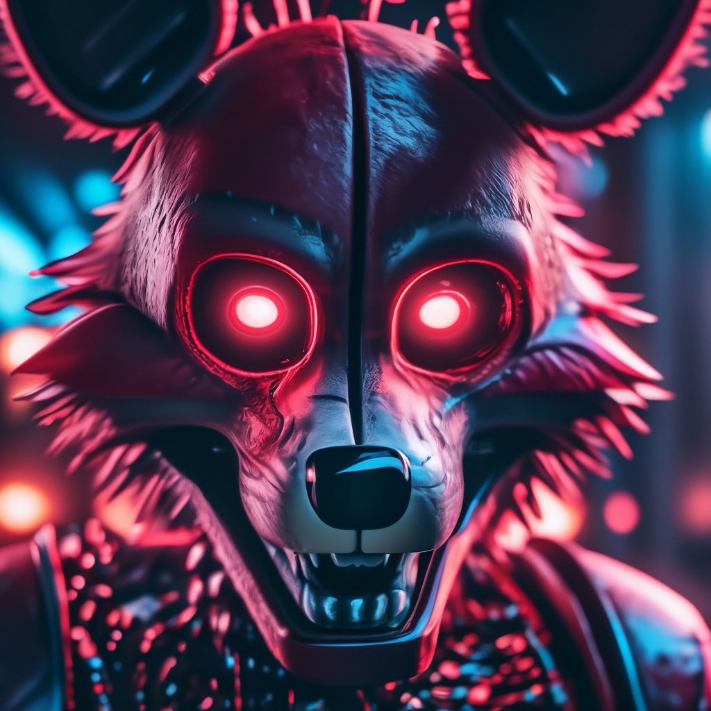 "Foxy fnaf, red glowing eyes, realistic, beautiful, 4k, f/2.8, on the ...
