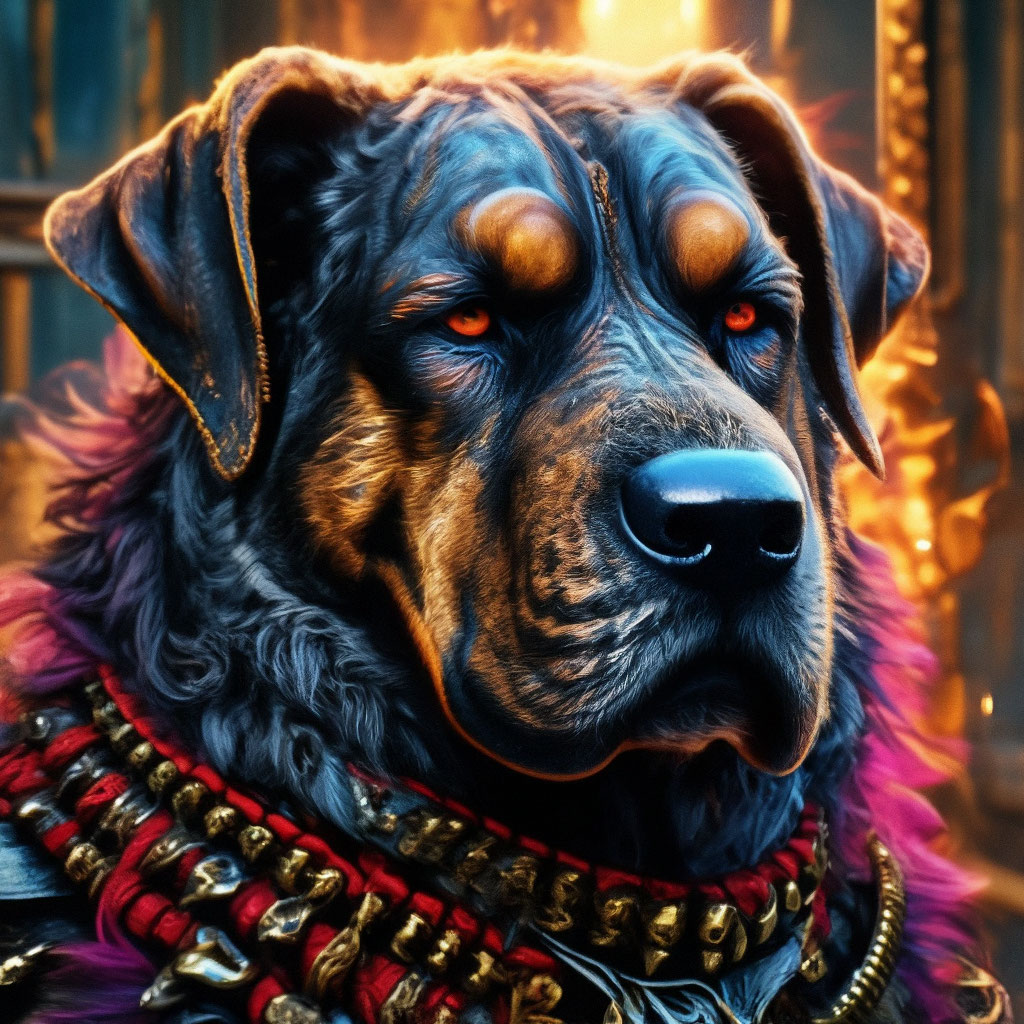 "Hyperdetalized art, fantasy, pirate creature, moloss dog, detailed fur ...