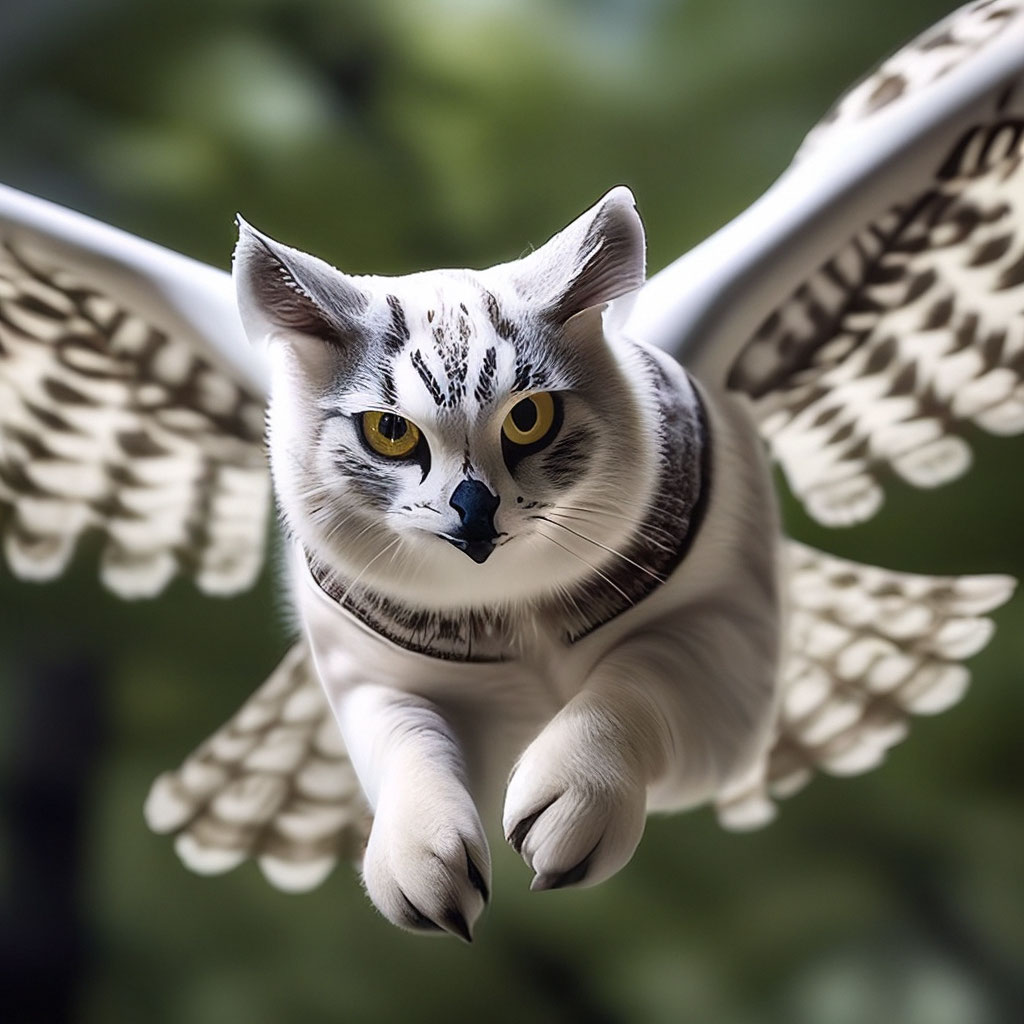 "Hybrid of an owl and a Siamese cat in flight, high resolution ...