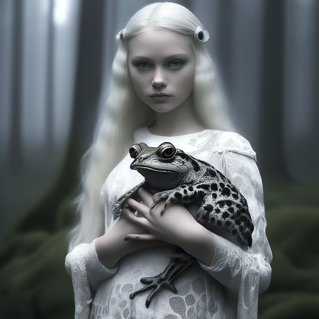 "Beautiful, elegant, proud, bold, model, girl holding a big white toad ...