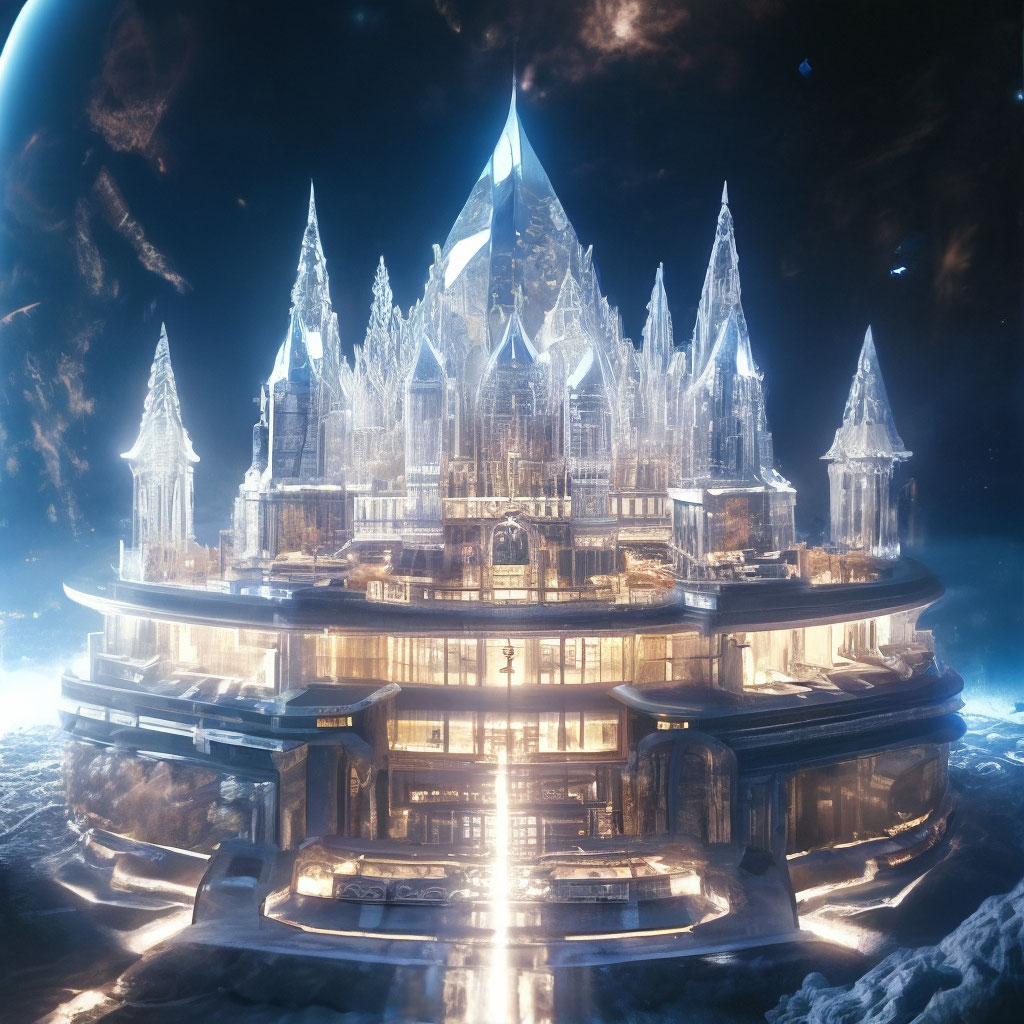 "Crystal palace in space, aesthetically pleasing, beautiful, high ...