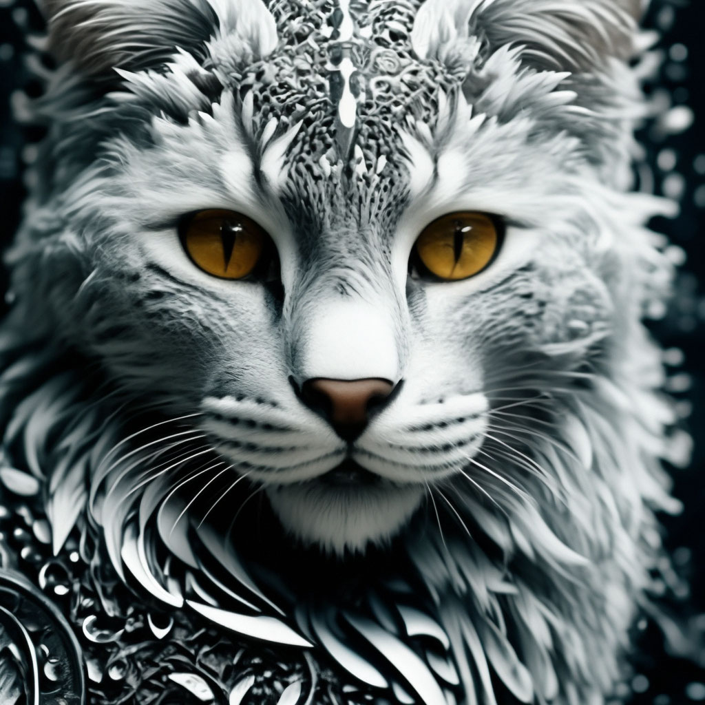 "Texture, hyperdetalization, hyperrealism, filigree, hybrid cat with ...