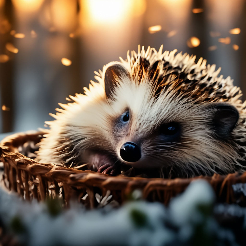 "A hedgehog sleeps in a crib in a snowy forest. Good night." — image ...
