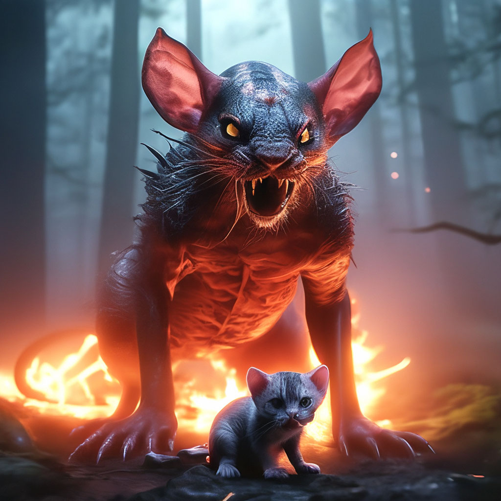 "A hellish creature in the form of a huge ugly sphinx rat with fiery ...