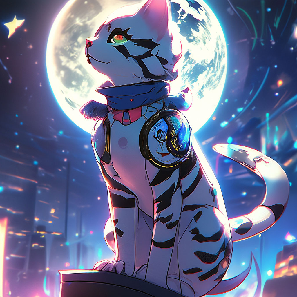 "Anime, cat, moon, stars, 5d" — image created in Shedevrum