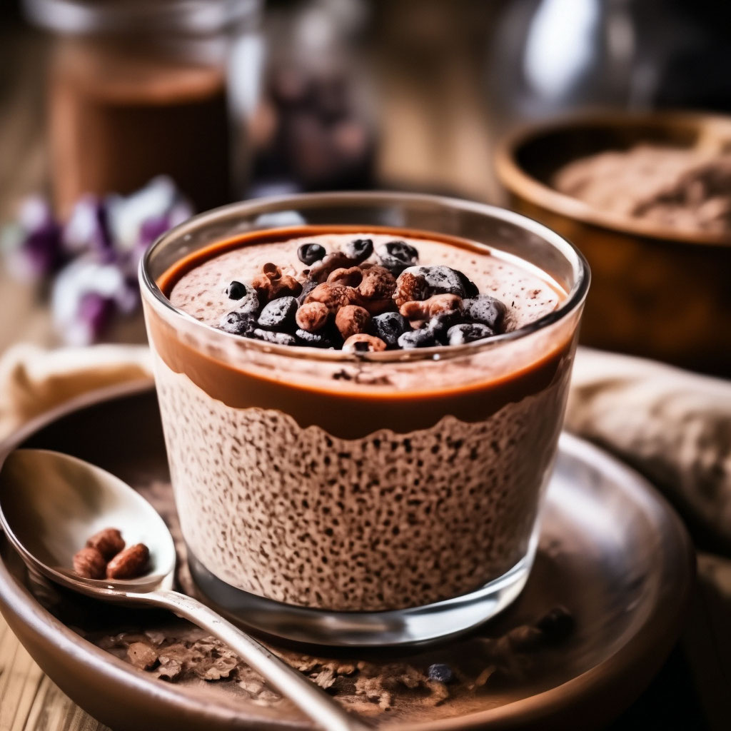 "Photography food styling, macro close-up shot: Chocolate Chia Pudding ...