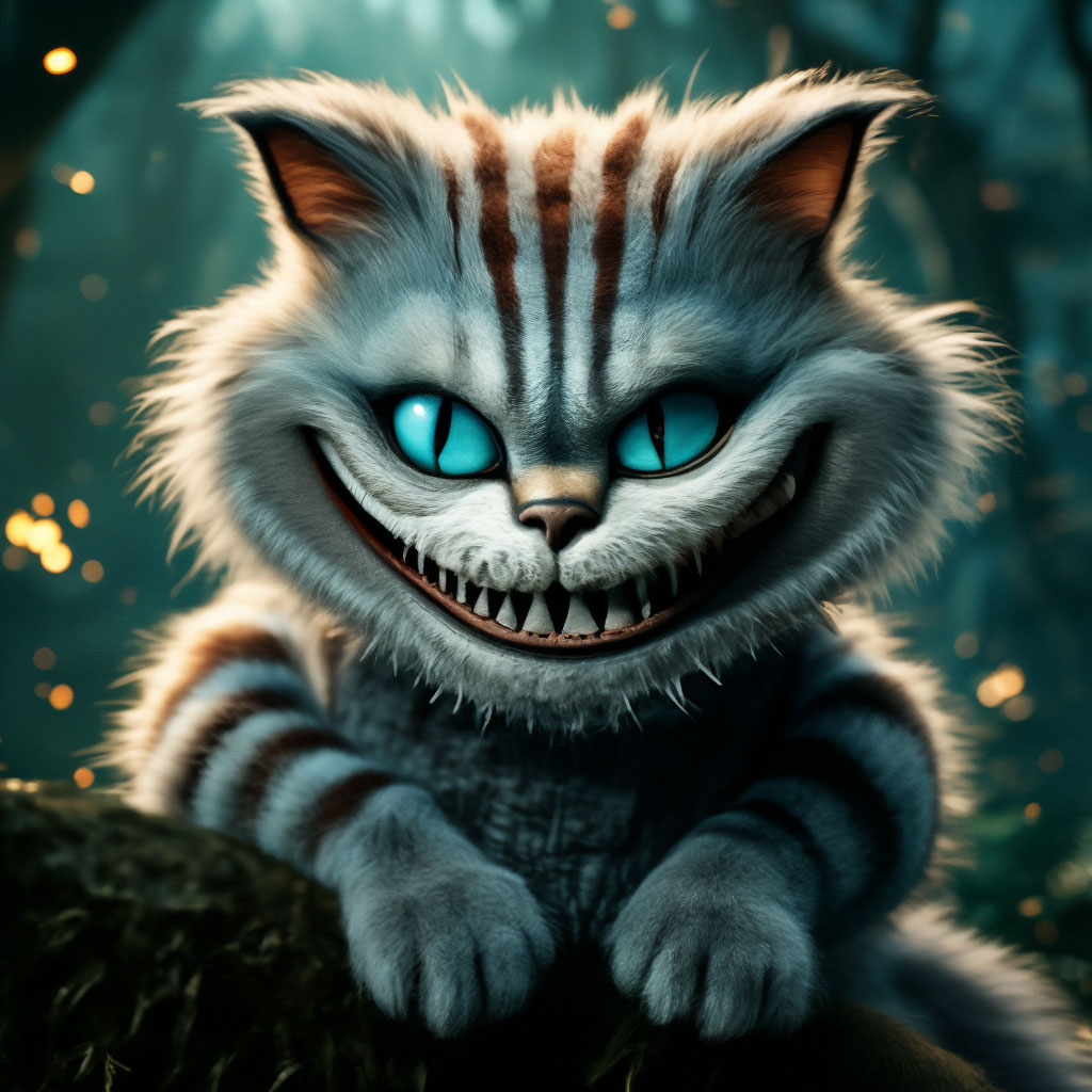 "Cheshire cat Alice in Wonderland smiles" — image created in Shedevrum