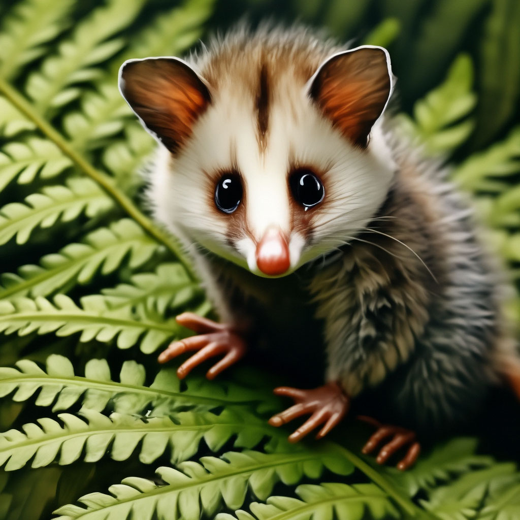 "Miniature possum sits on a fern leaf,watercolor on wet,pencil drawing ...