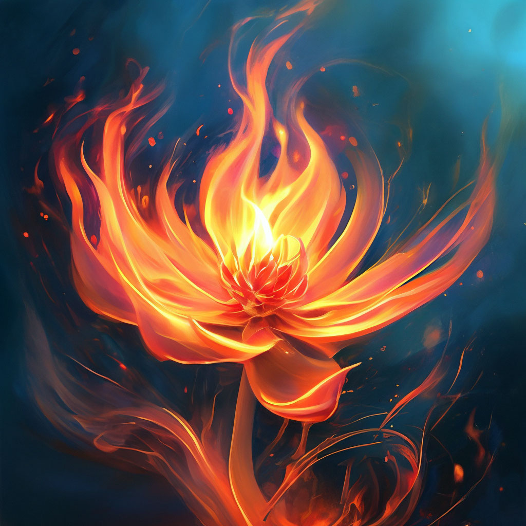 "Flame in the shape of a flower" — image created in Shedevrum