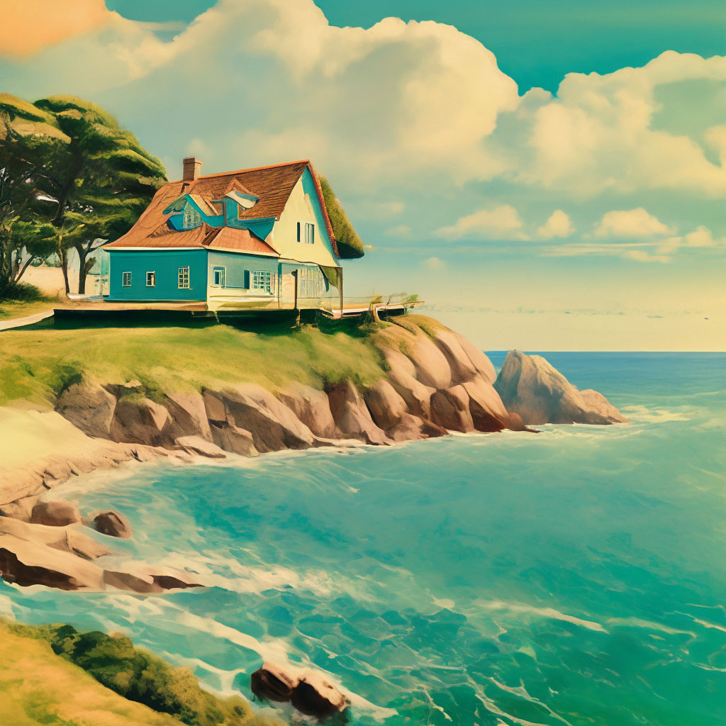 "Positive digital art) a sea of luck and a cottage by the sea" — image ...