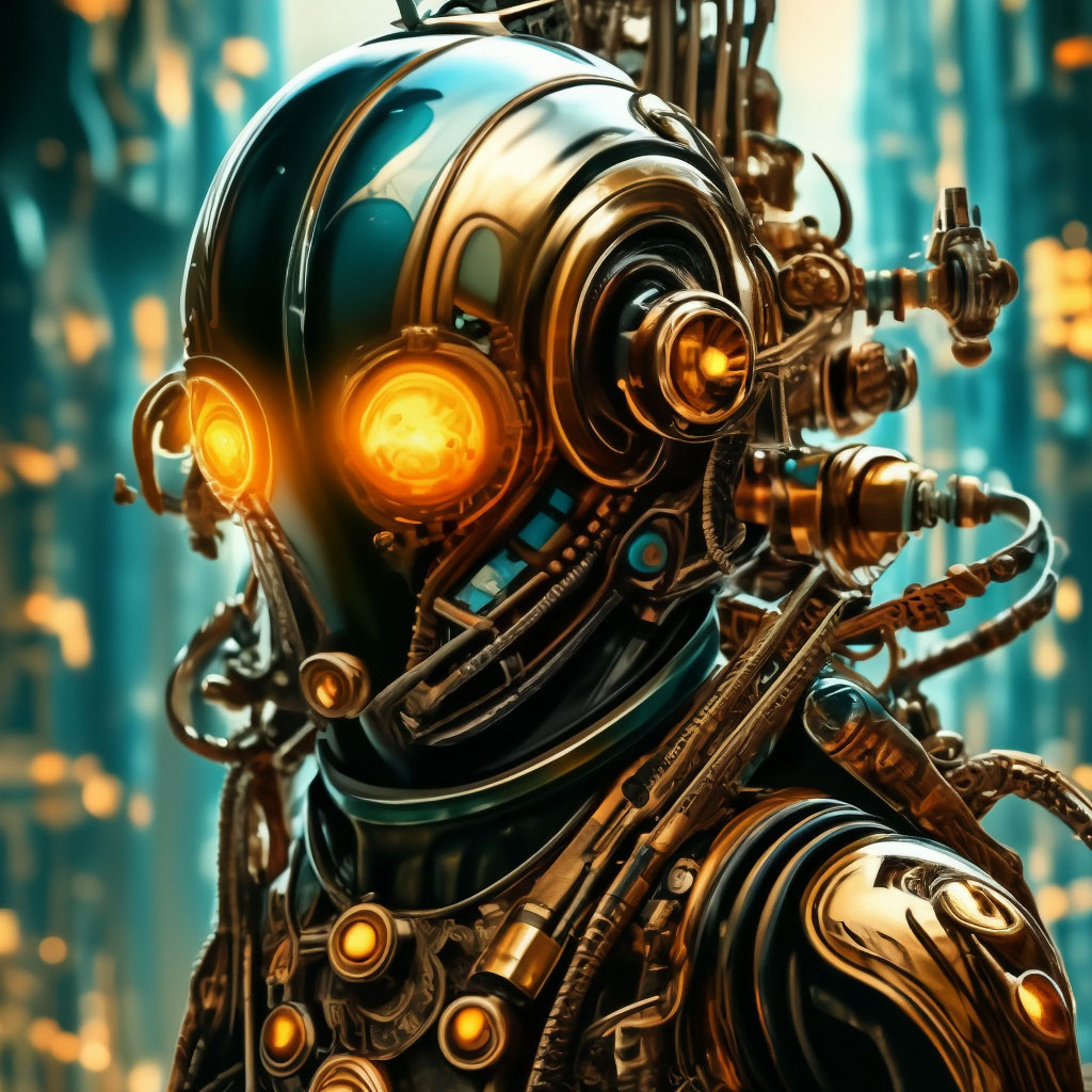"Sci-fi, steampunk, digital art, alien, metamorphosis, maximalism ...