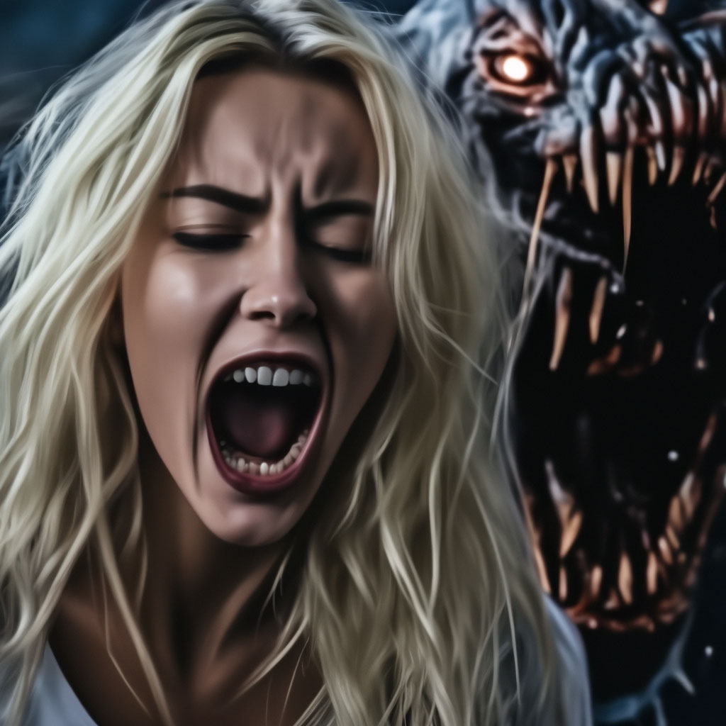 "A charming blonde, her face distorted with fear, screaming in pain, a ...