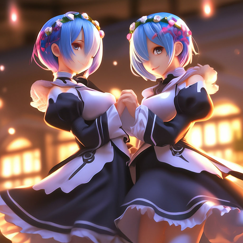 "Ram and rem anime dancing, hyperdetalization, high resolution ...