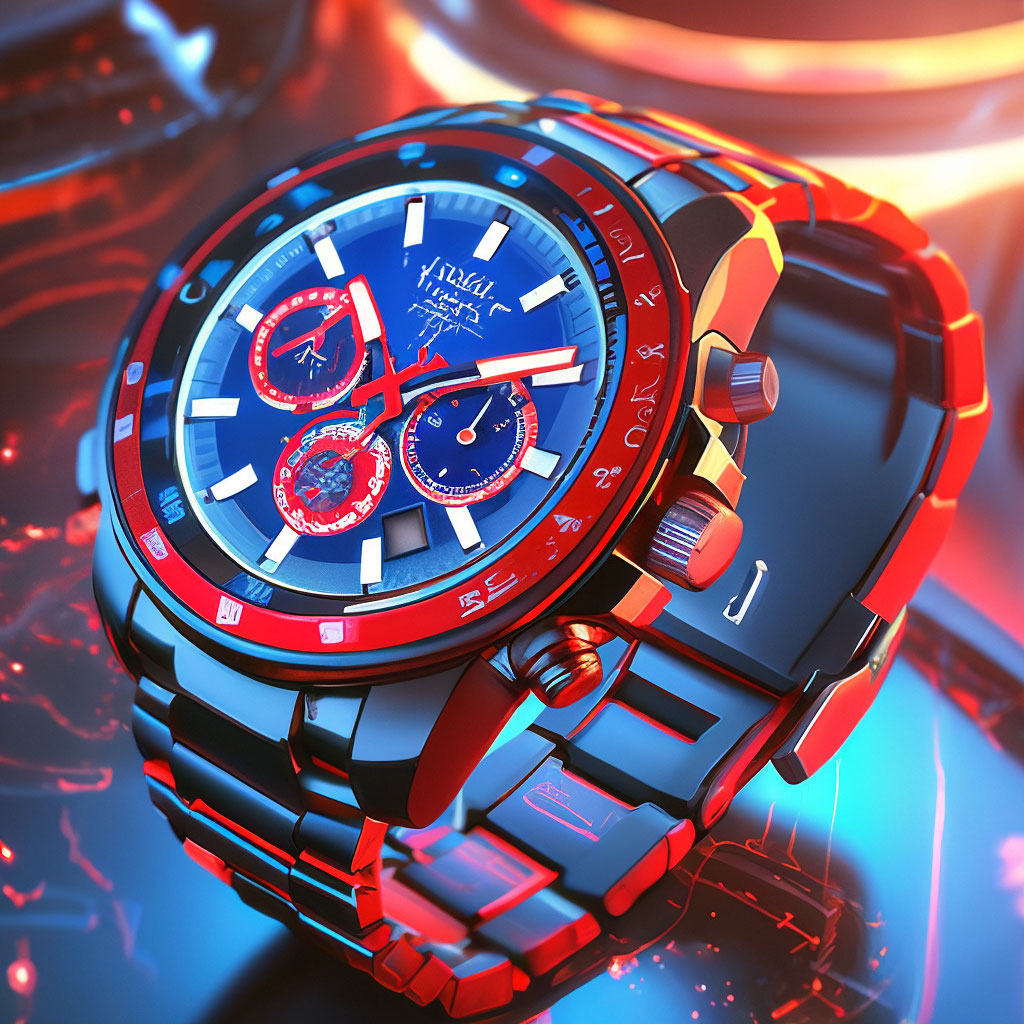 "Luminous, bright, upgraded high-tech, smart, red-blue watch ...