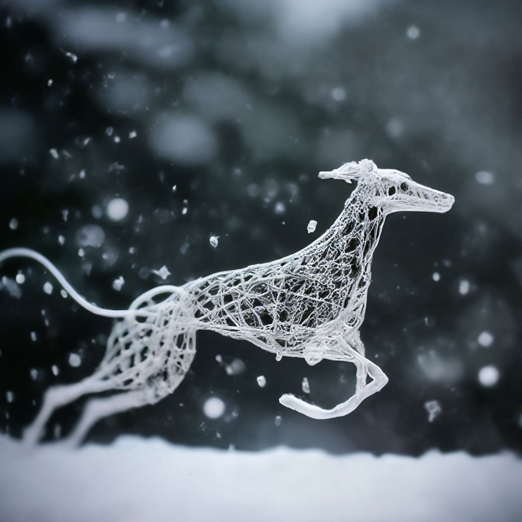 "Minimalism, wire, openwork, greyhounds catching snowflakes" — image ...