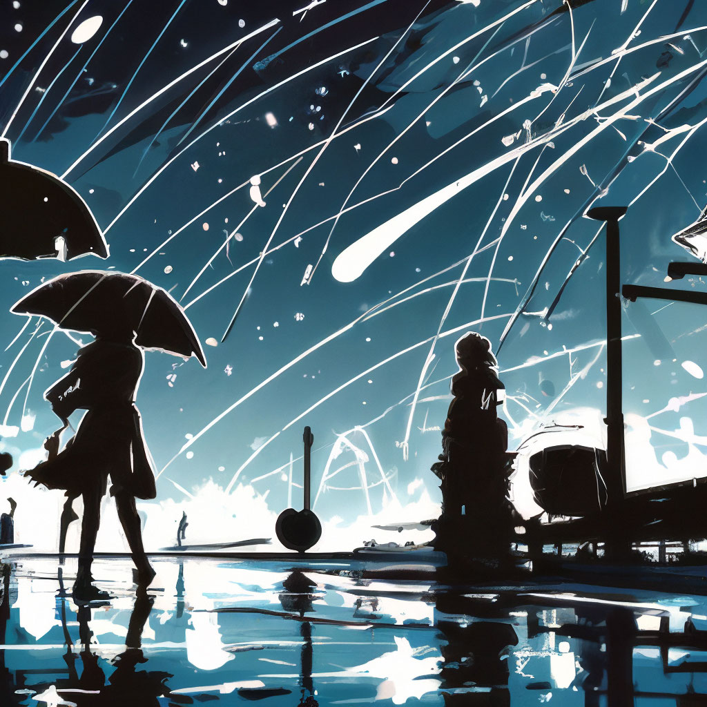 "Rainy morning shooting star, vector graphics, stevpunk, Vector ...