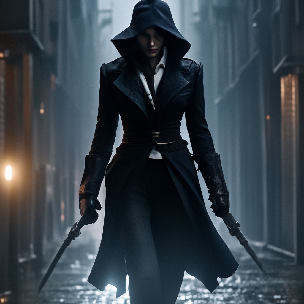 "An assassin in a dark alley, in the Victorian style" — image created ...
