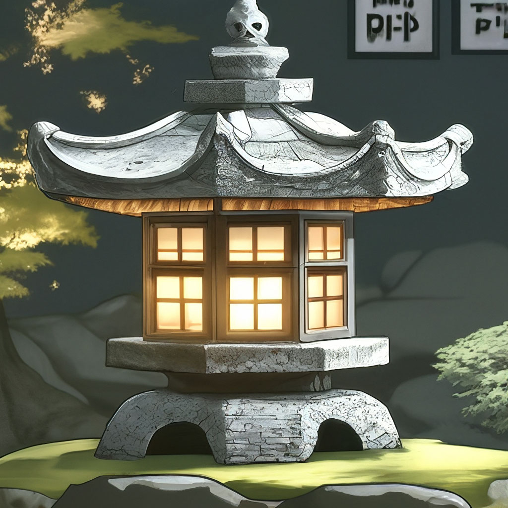 "Stone lantern of togo in Kasuga style, high detail, drawing, clarity ...