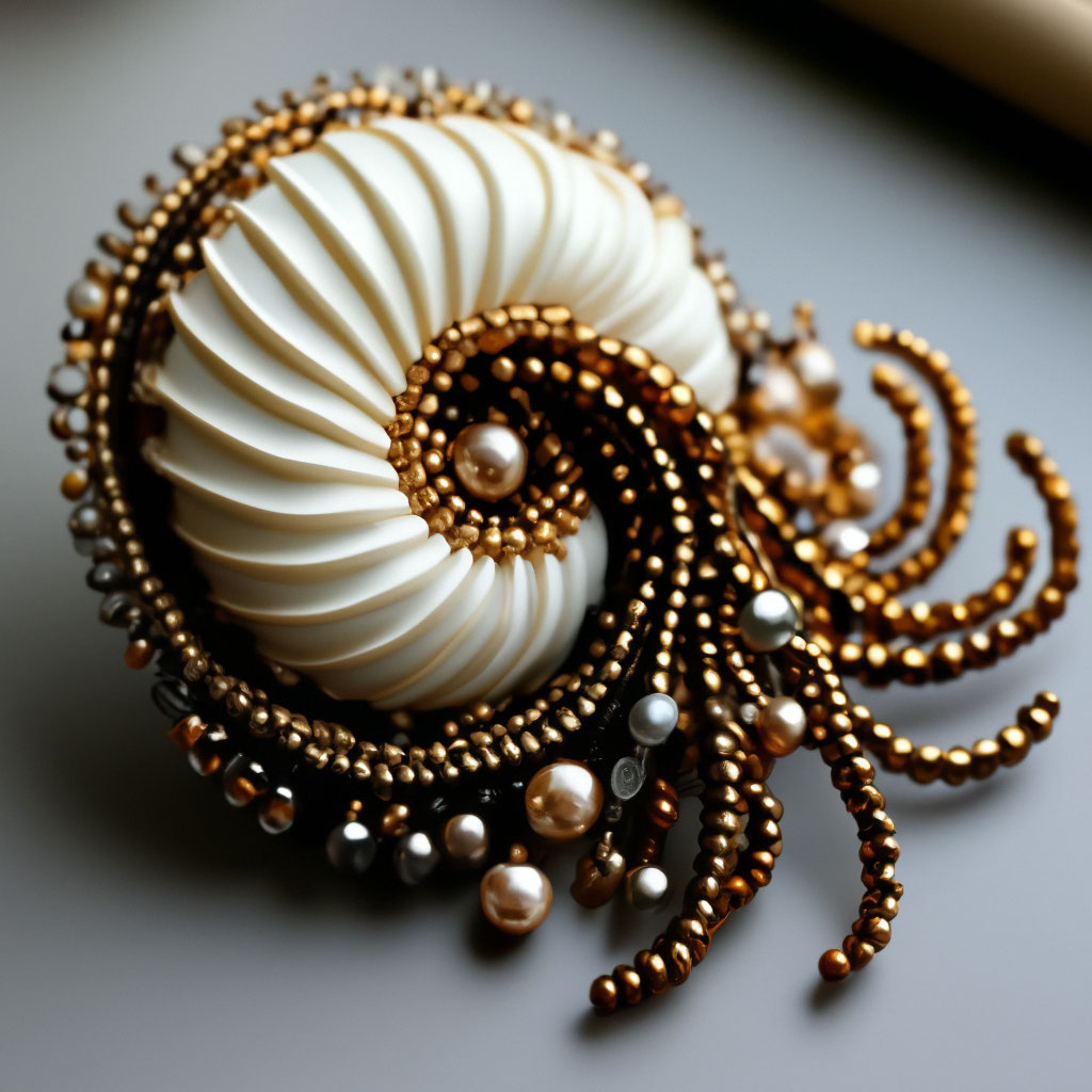"A beaded brooch, a designer nautilus clam with long tentacles. beaded ...