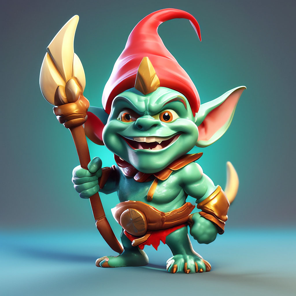 "Funny cartoon imp holding a 3d trident" — image created in Shedevrum