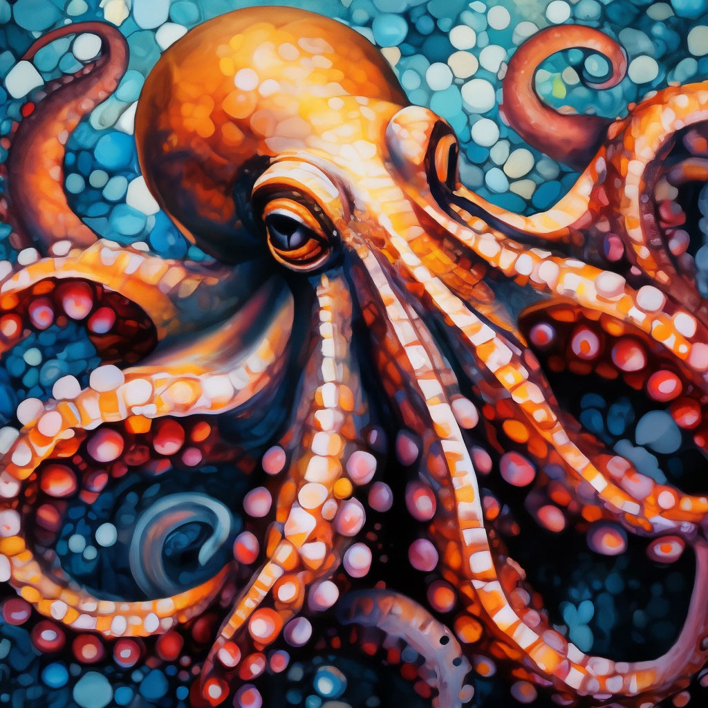 "Octopus pointillism cubism" — image created in Shedevrum