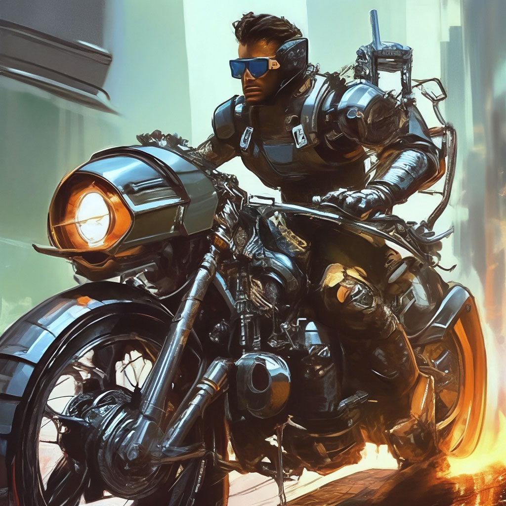 "Cyborg on a fantastic motorcycle, epic! Drawing, art..." — image ...