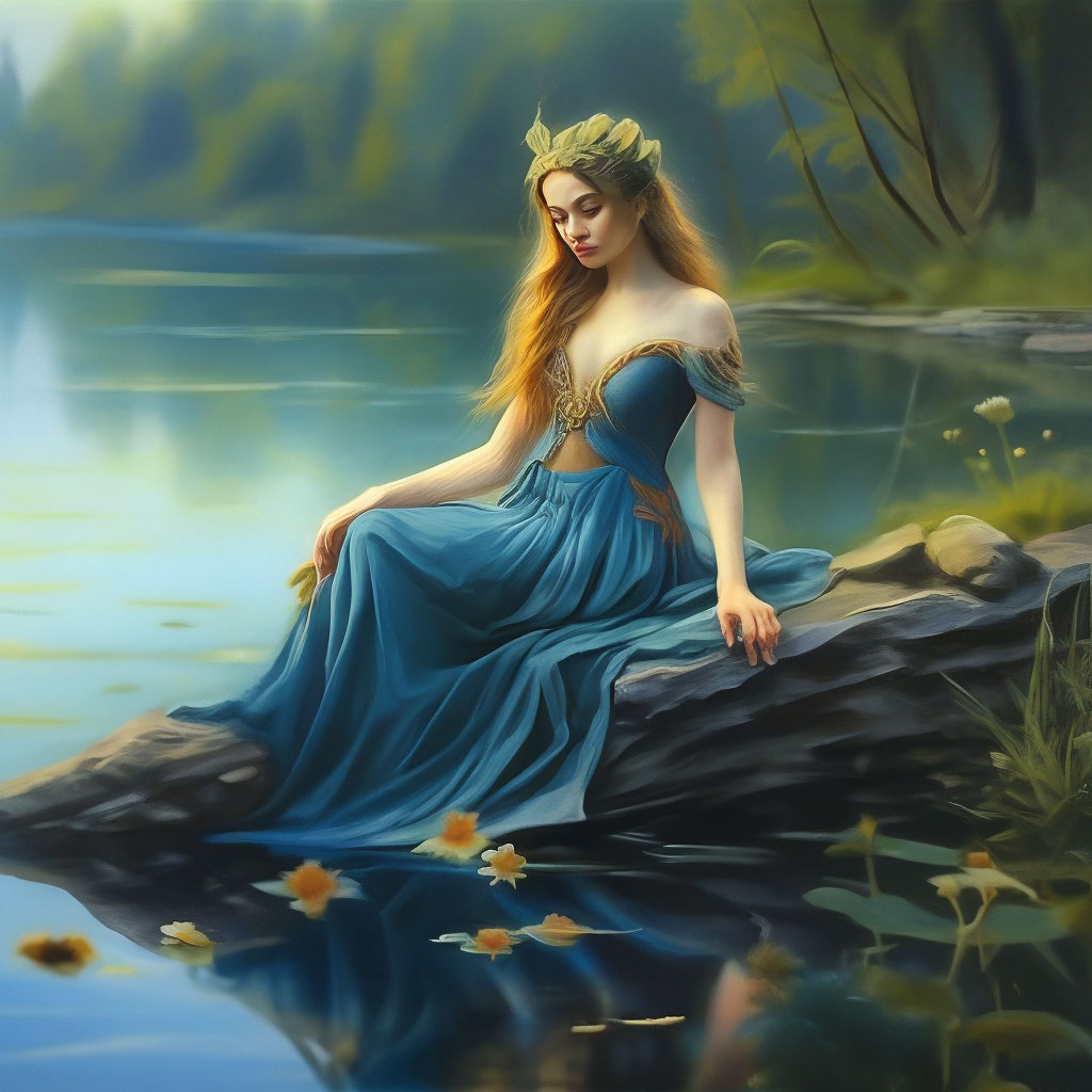"Beautiful nymph on the lake shore" — image created in Shedevrum