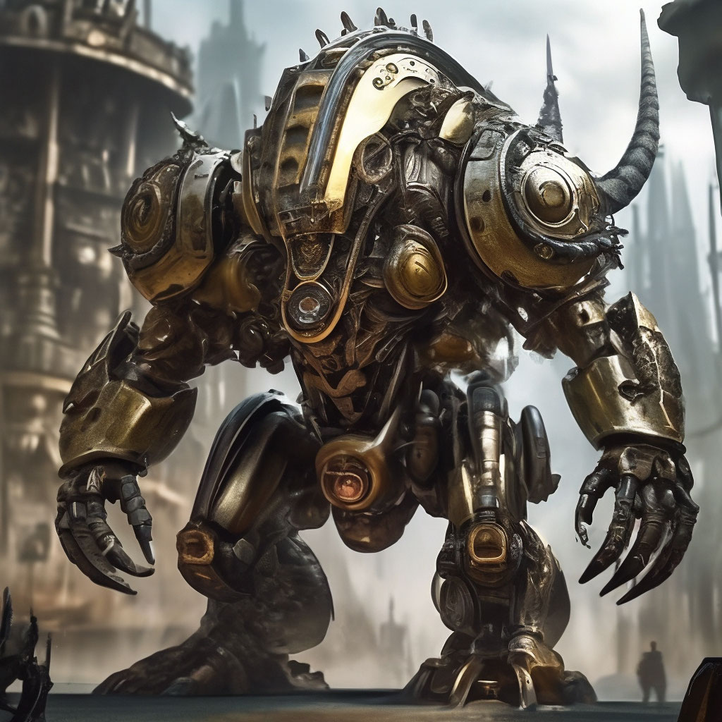 "Ancient mechanical monster fantasy maximum detail" — image created in ...