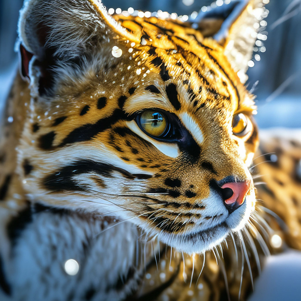 "Hyperrealism, ocelot, yellow eyes, consists of, clouds, steam, smoke ...