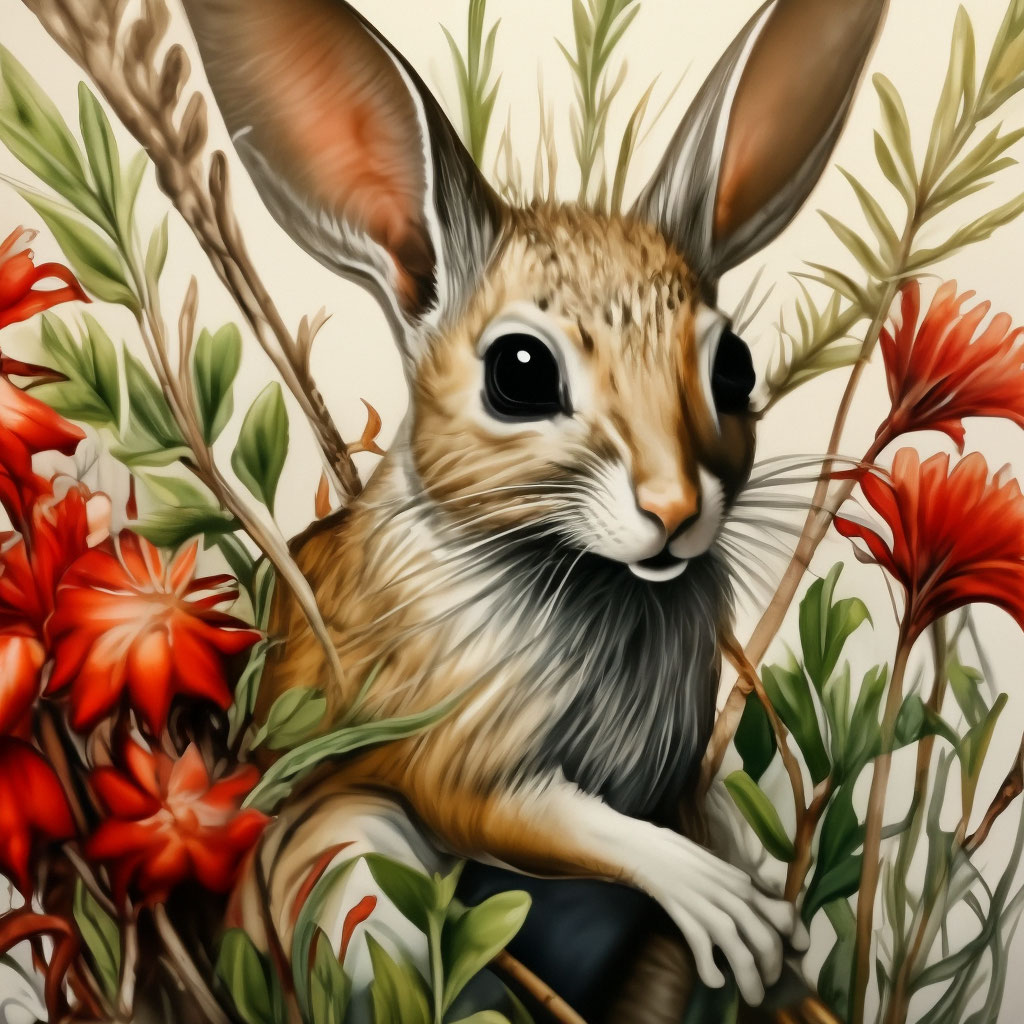 "Jerboa color drawing in the style of a botanical map, white paper ...
