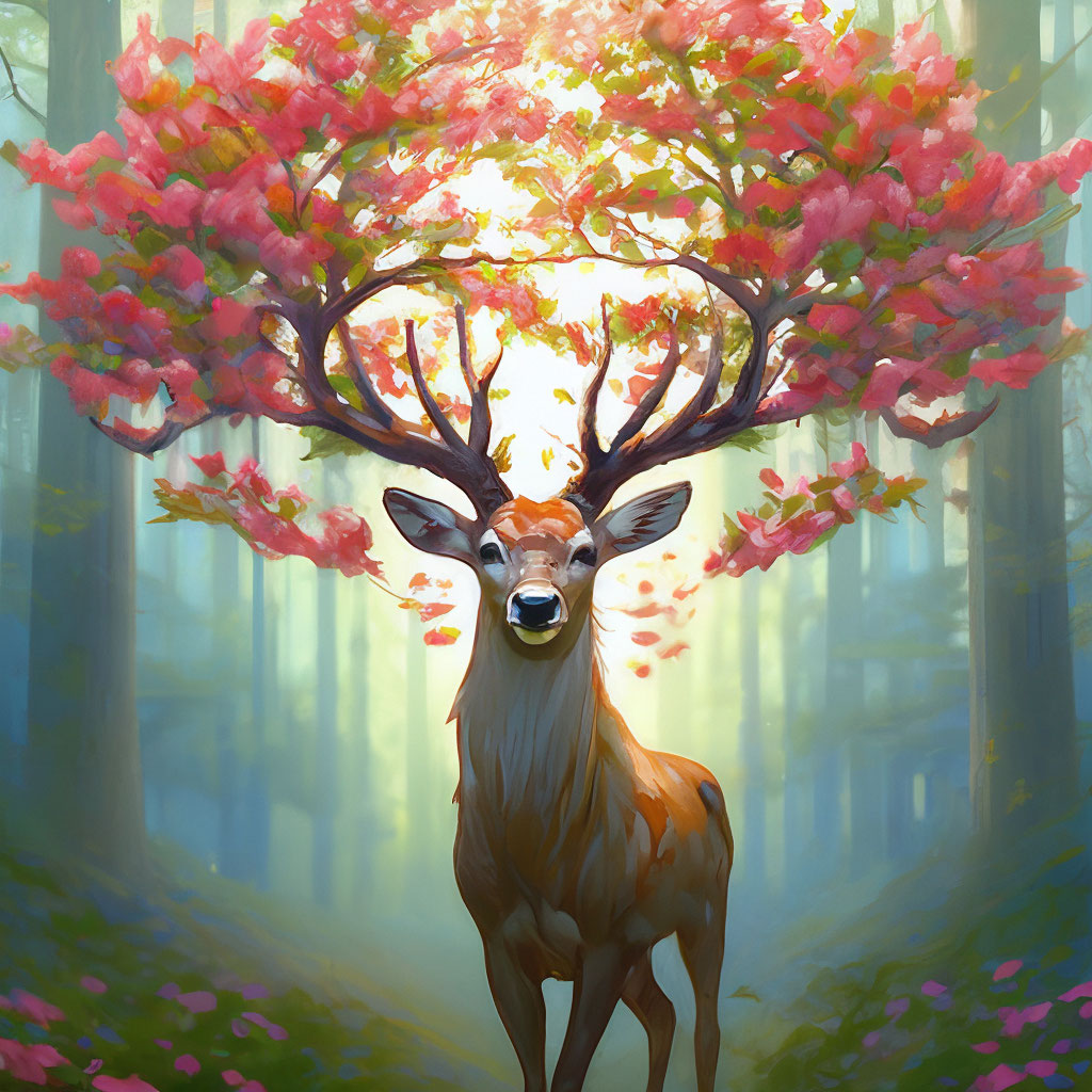 "A magnificent deer jumped out of the thicket of the forest, with a ...